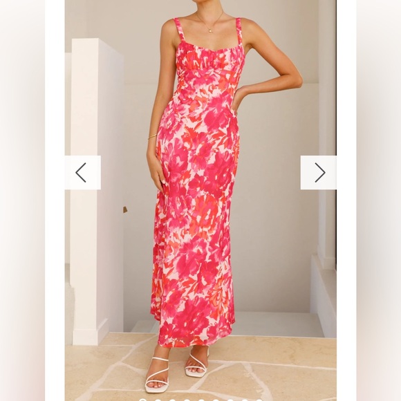 Billy J | Dresses | Billy J Elegant Floral Midi Dress In Pink And ...